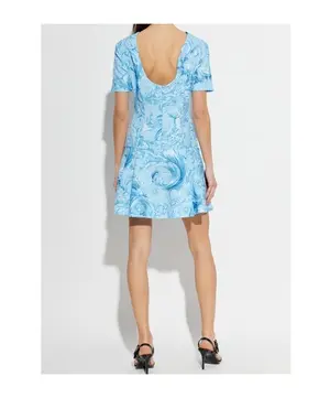 Versace Baroque Printed Crewneck Mini Dress