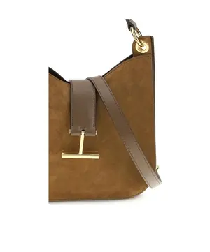 TOM FORD Buckled Smooth Calf Suede Shoulder Bag - Brown
