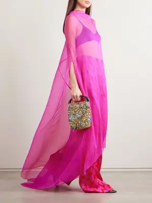 Dries Van Noten V-neck Draped Maxi Dress - Fuchsia
