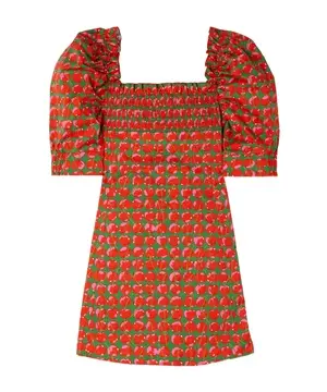 La DoubleJ Printed Square Neck Short Sleeves Dress - Red