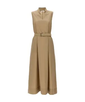 Brunello Cucinelli Beaded-trim V-neck Tunic Dress - Beige
