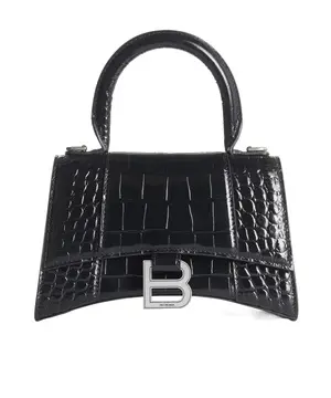 Balenciaga Hourglass Xs Logo Plaque Tote Bag - Black