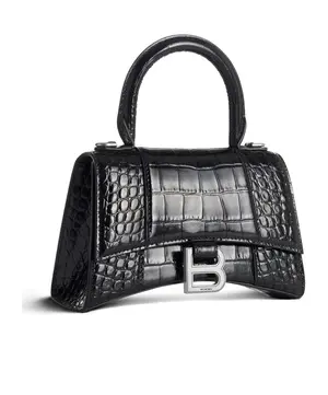 Balenciaga Hourglass Xs Logo Plaque Tote Bag - Black