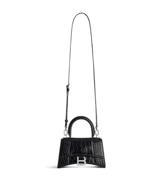 Balenciaga Hourglass Xs Logo Plaque Tote Bag - Black