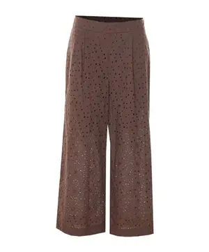 TWINSET Embroidered Wide-leg Pants - Brown