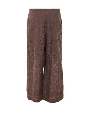 TWINSET Embroidered Wide-leg Pants - Brown