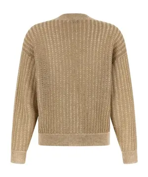 Peserico V-neck Waffle Lamé Knit Cardigan - Nude