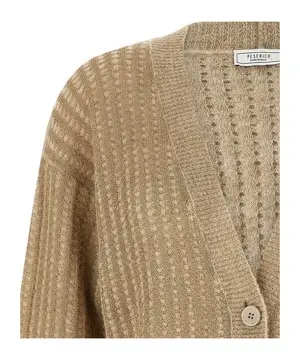 Peserico V-neck Waffle Lamé Knit Cardigan - Nude
