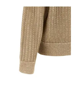 Peserico V-neck Waffle Lamé Knit Cardigan - Nude