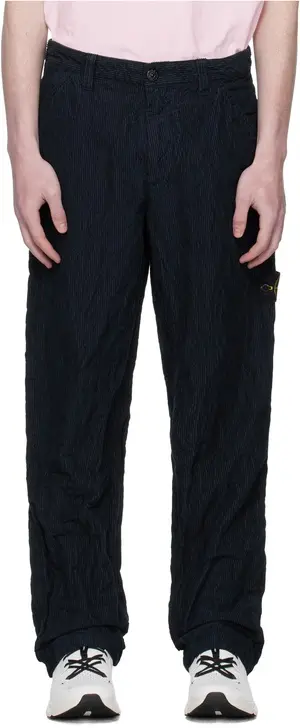 Stone Island Logo Patch Straight Leg Trousers - Blue