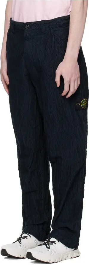 Stone Island Logo Patch Straight Leg Trousers - Blue
