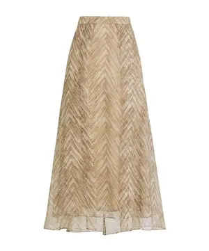 Brunello Cucinelli Chevron Printed Satin Circle Skirt