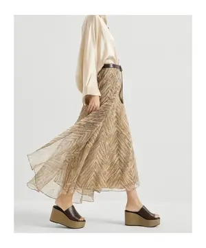 Brunello Cucinelli Chevron Printed Satin Circle Skirt