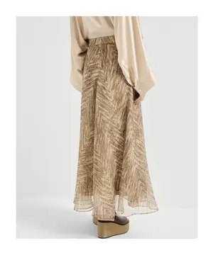 Brunello Cucinelli Chevron Printed Satin Circle Skirt