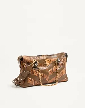 Valentino Garavani Leather And Embossed Shoulder Bag With Studded Strap