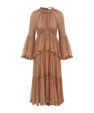 Zimmermann Ruffled Lace Trim Midi Dress - Biscuit