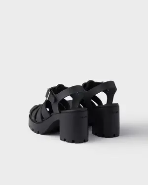 Prada Rubber Platform Sandals With Metal Buckle - Black