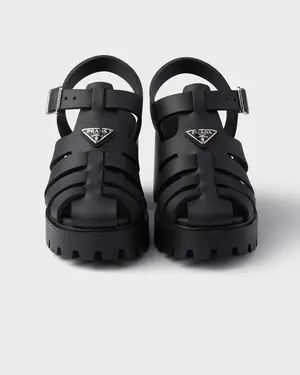 Prada Rubber Platform Sandals With Metal Buckle - Black