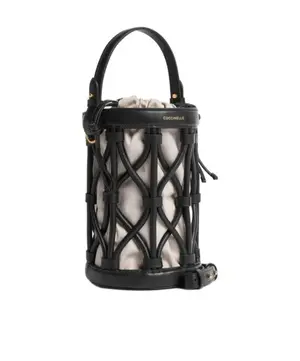 COCCINELLE Woven Bucket Bag With Drawstring Closure - Black