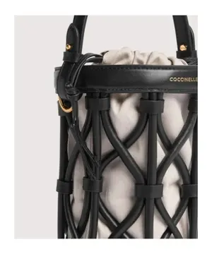 COCCINELLE Woven Bucket Bag With Drawstring Closure - Black