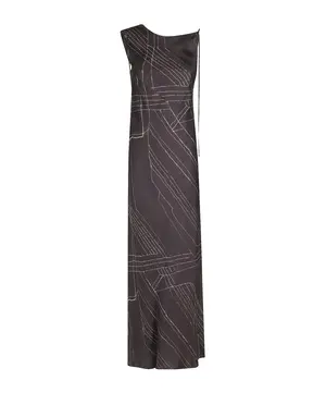 ALYSI Asymmetrical Neck Maxi Dress With Geometric Print - Brown