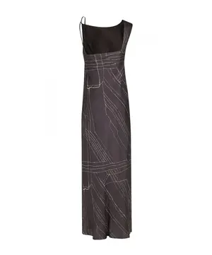ALYSI Asymmetrical Neck Maxi Dress With Geometric Print - Brown
