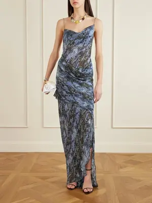 Christopher Esber Cowl Neck Printed Maxi Dress - Gray
