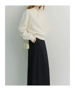 DUNST Long-sleeved Knitted Polo Shirt - Ivory