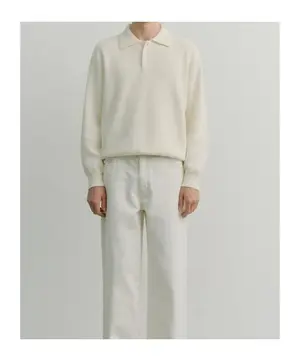 DUNST Long-sleeved Knitted Polo Shirt - Ivory