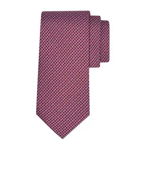 FERRAGAMO Gancini Regimental Print Silk Neck Tie - Red