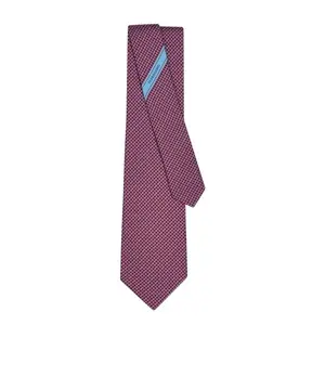 FERRAGAMO Gancini Regimental Print Silk Neck Tie - Red