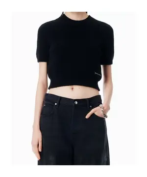 Alexander Wang Short Sleeve Cropped Ribbed Top