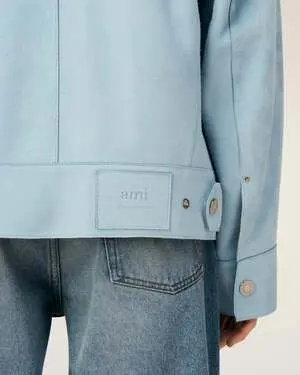 AMI Paris Leather Jacket With Metal Snaps