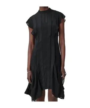 ALLSAINTS Flutter Sleeve Asymmetrical Hem Dress - Black