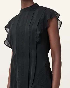 ALLSAINTS Flutter Sleeve Asymmetrical Hem Dress - Black