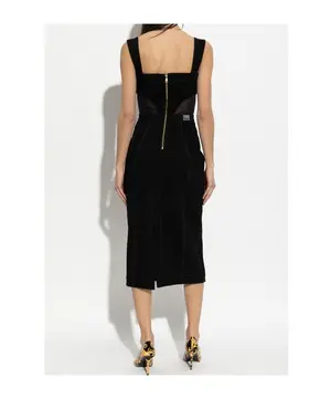 Versace Logo Buckle Denim Midi Dress