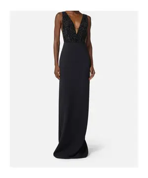 Elisabetta Franchi V-neck Maxi Gown With Golden Metal Detail