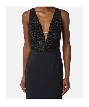 Elisabetta Franchi V-neck Maxi Gown With Golden Metal Detail