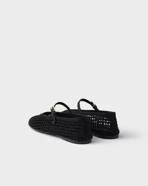 Prada Knit Crochet Ballerina Flats With Enameled Triangle Logo - Black