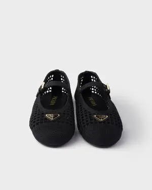 Prada Knit Crochet Ballerina Flats With Enameled Triangle Logo - Black