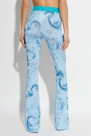 Versace Logo Waistband Flared-leg Trousers - Blue