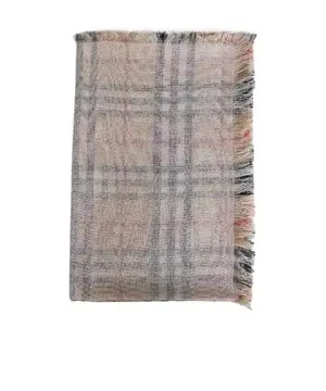 Burberry Checked Fringed-edge Scarf - Gray