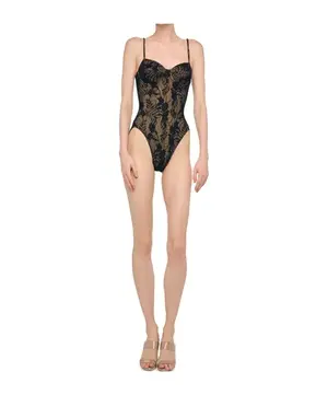Norma Kamali Spaghetti Strap Lace Bodysuit - Black