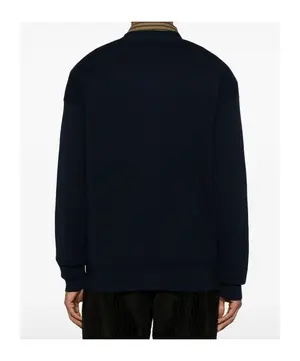 Drole De Monsieur Long Sleeve Knitted Cardigan With Embroidery - Navy