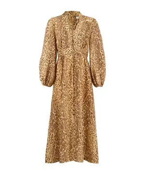 Zimmermann Plunge Midi Dress With Long Sleeves And Graphic Print - Brown