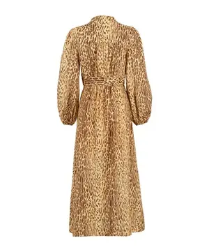 Zimmermann Plunge Midi Dress With Long Sleeves And Graphic Print