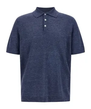 Brunello Cucinelli Short Sleeved Knitted Polo Shirt - Blue