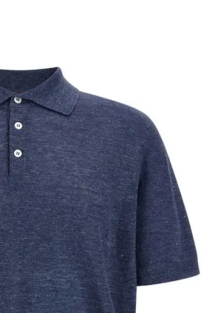 Brunello Cucinelli Short Sleeved Knitted Polo Shirt - Blue