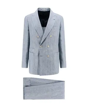 Brunello Cucinelli Double-breasted Striped Tailored Suit - Gray