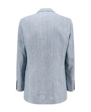 Brunello Cucinelli Double-breasted Striped Tailored Suit - Gray